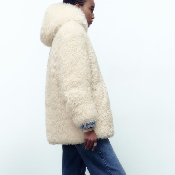 Zara | Jackets & Coats | Zara Ecru Faux Fur Hooded Jacket | Poshmark